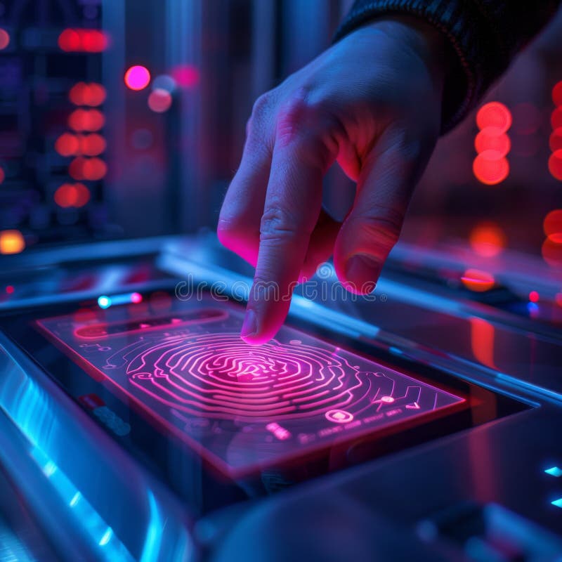 A Finger Activates a Glowing Biometric Fingerprint Scanner Depicting ...