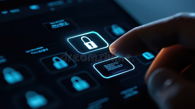 Finger Activating Tablet Button, Closeup View of User Interaction with ...