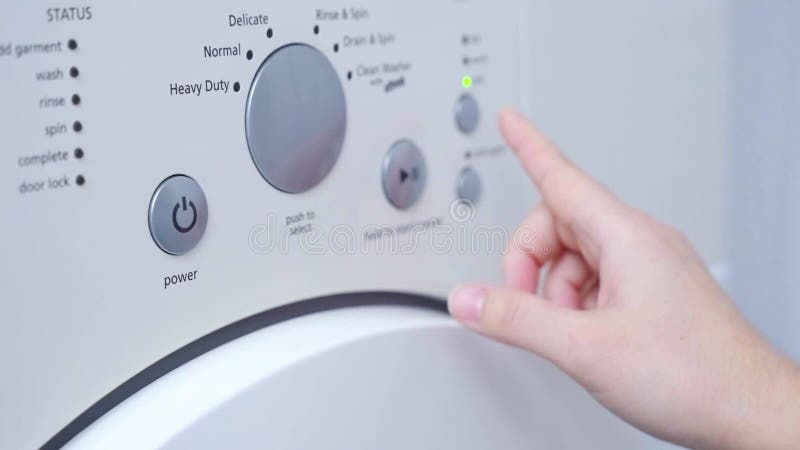 Finger Press the Switch To Make the Washing Machine Work. Stock Video ...
