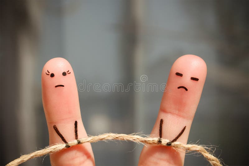 Finger Art of Couple. Woman and Man Pull Rope Stock Image - Image of ...