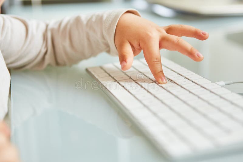 Finger of Baby Typing on the Computer Keyboard Stock Photo - Image of ...