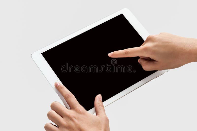 Finger Being Pointed on Tablet Screen Stock Photo - Image of screen ...
