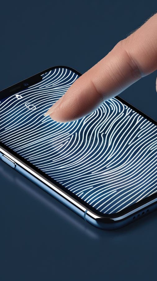 A Finger is Being Scanned on a Smartphone Screen, Unlocking the Device ... A Finger is Being Scanned on a Smartphone Screen, Unlocking the Device ...