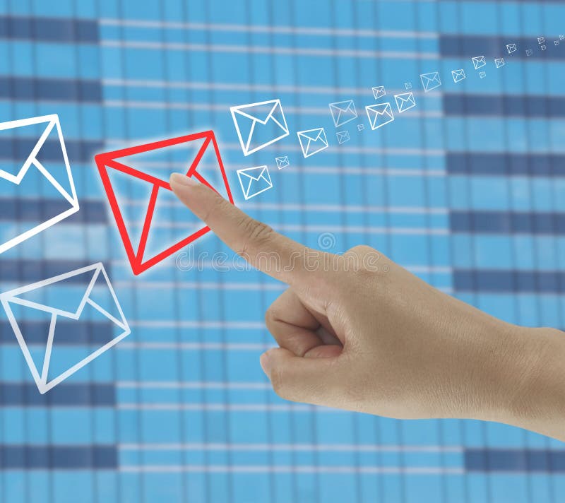 Finger of Businessman Touches on the Envelope Icon. Stock Image - Image ...