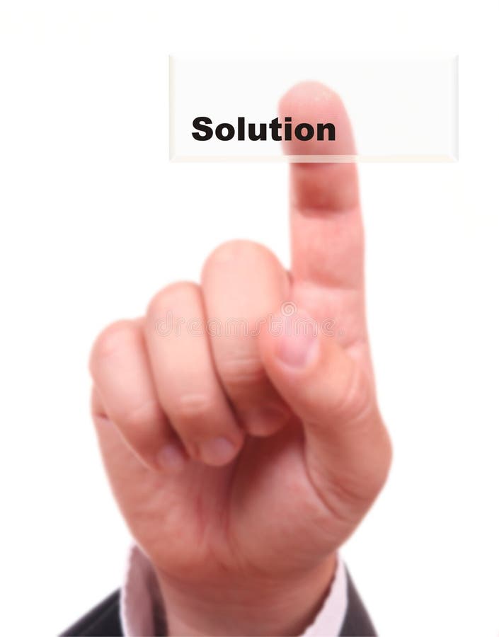 Finger on button SOLUTION stock photo. Image of concept - 7749982