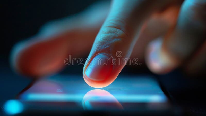 A Finger on a Cell Phone Screen with the Tip of it Touching Something ...