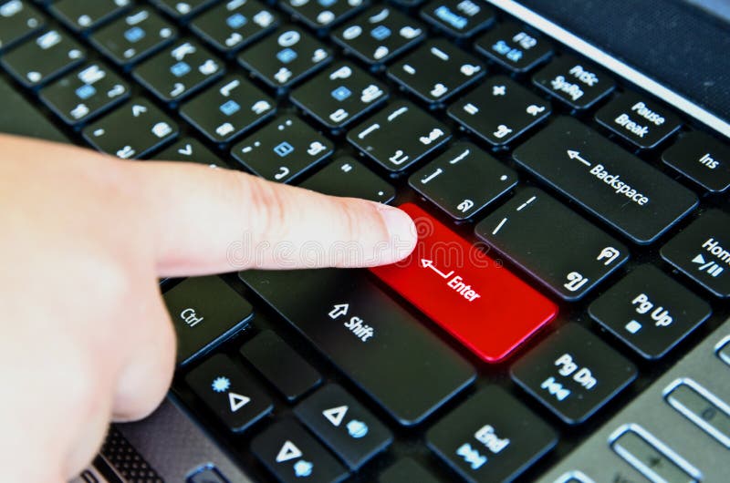 Finger of Child Pushing the Button of Keyboard Stock Photo - Image of ...