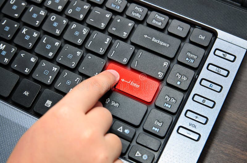 Finger of Child Pushing the Button of Keyboard Stock Image - Image of ...