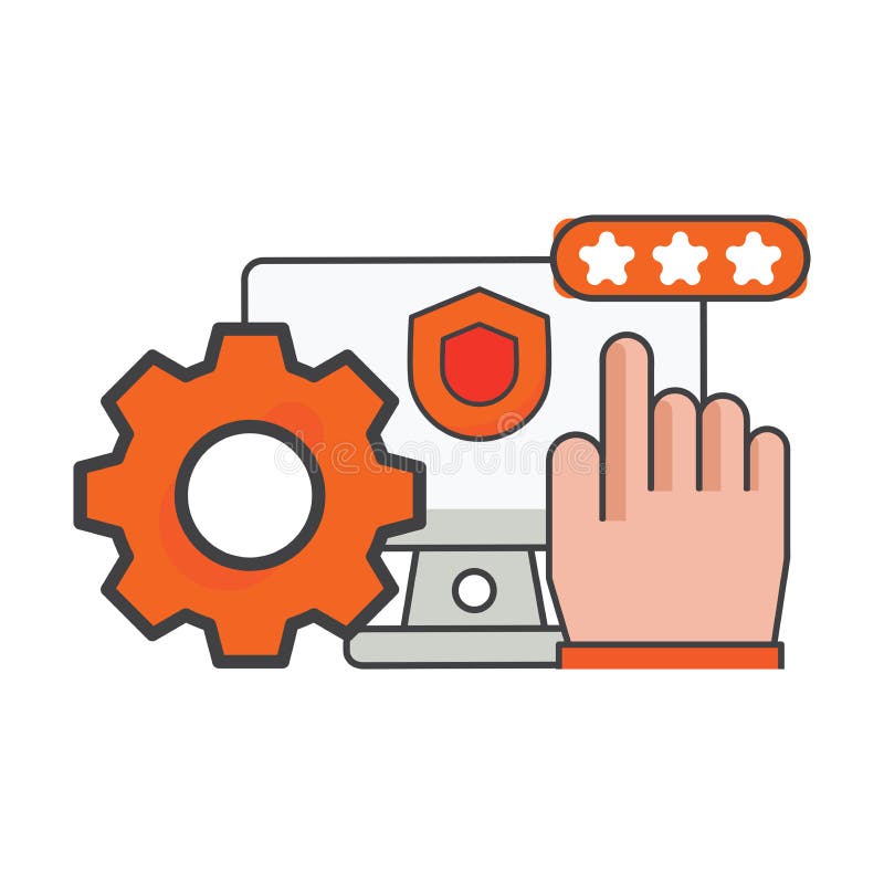 Finger Clicking on Computer with Setting and Shield Icon. Computer ...