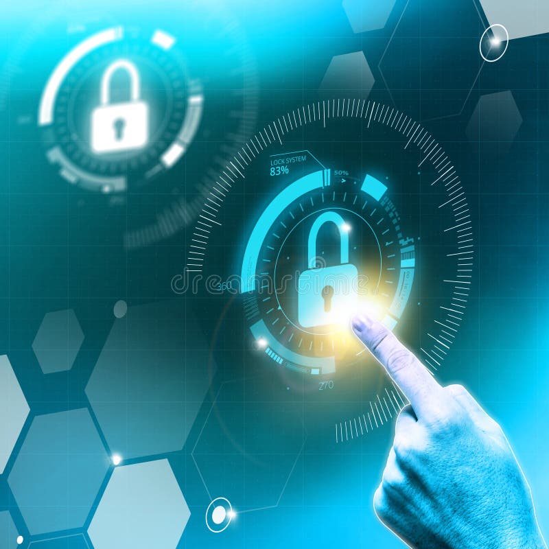 Finger Clicking on a Display with a Lock Icon. HUD Display Showing ...