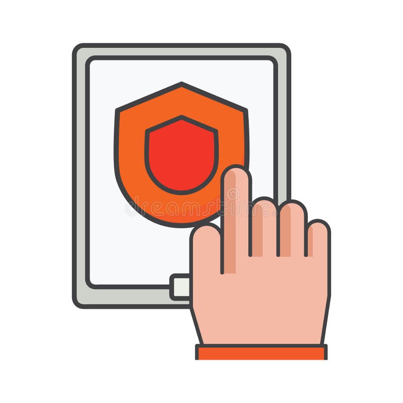 Finger Clicking on Computer with Setting and Shield Icon. Computer ...