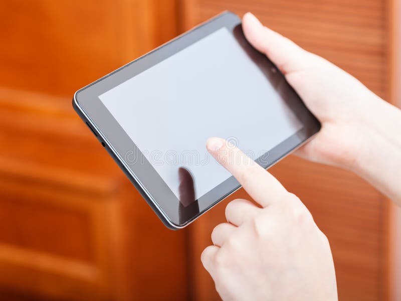 Finger Clicking Tablet Pc in Office Stock Photo - Image of look, hall ...