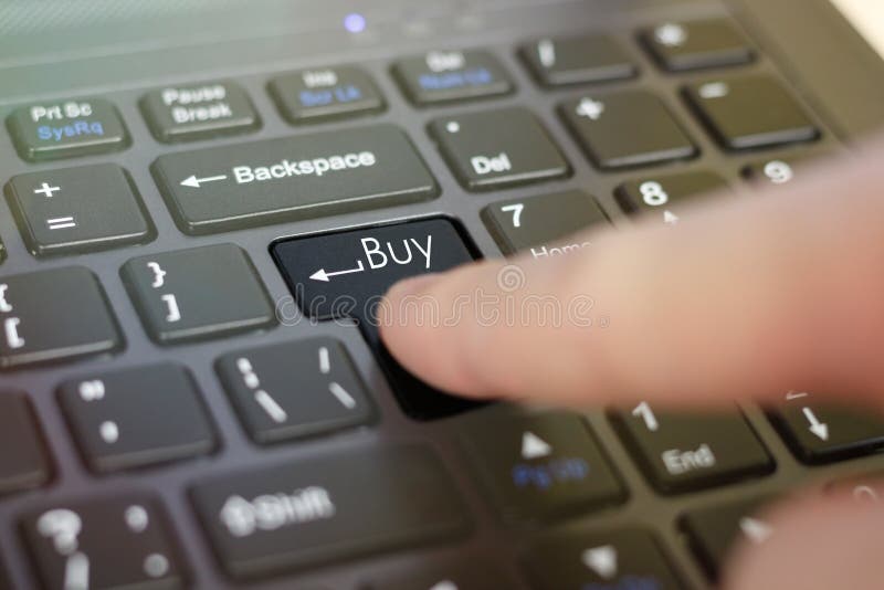 Finger Clicks on the Keyboard Buy. Closeup Stock Photo - Image of ...
