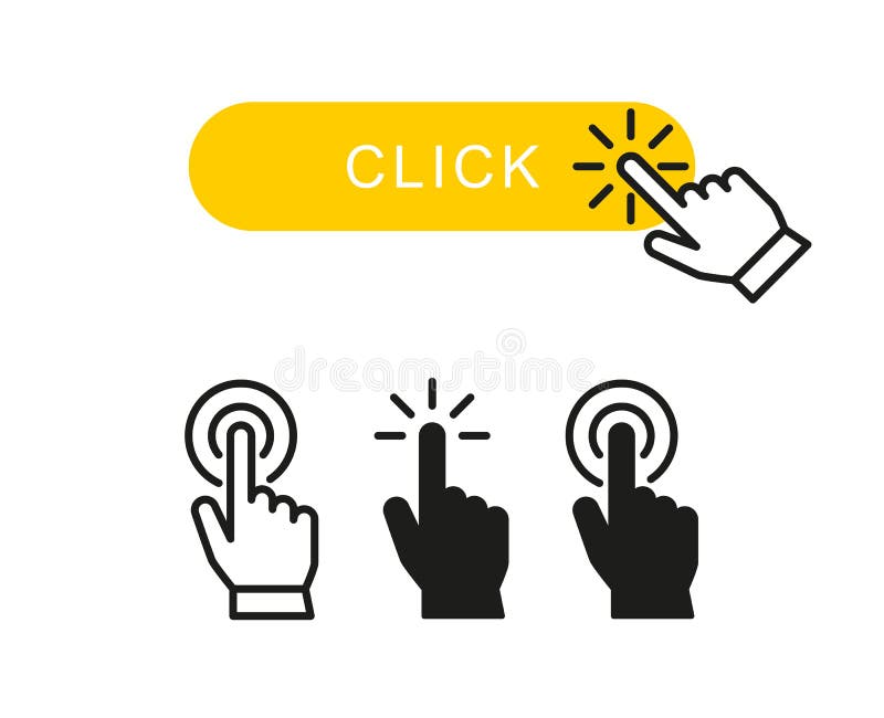 Finger Clicks on Yellow Button and Set Hand Pointer or Mouse Cursor ...