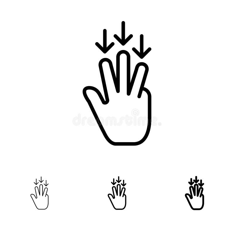 Finger, Down, Arrow, Gestures Bold and Thin Black Line Icon Set Stock ...
