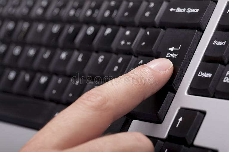 Finger on the enter key stock image. Image of laptop - 40201219