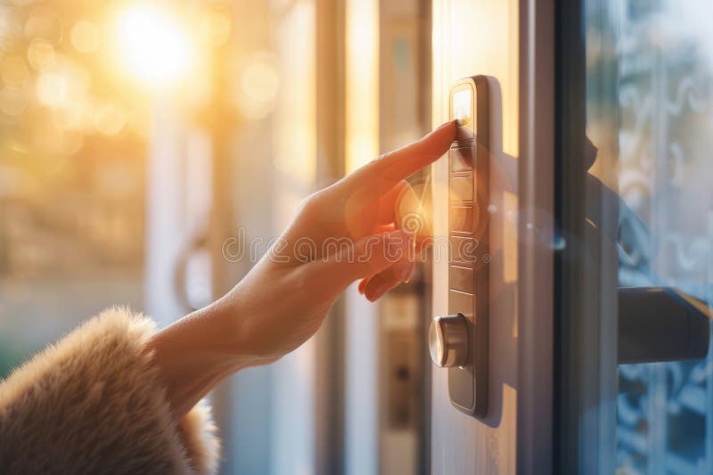 Finger Entering Password Code on the Touch Screen Keypad Entry Door ...