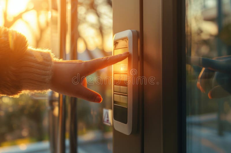 Finger Entering Password Code on the Touch Screen Keypad Entry Door ...