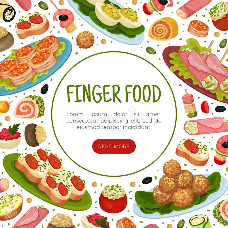 Finger Food Buffet Design with Different Snacks and Appetizers Vector ...