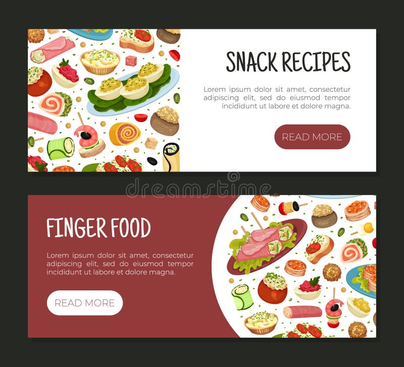 Finger Food Buffet Design with Different Snacks and Appetizers Vector ...