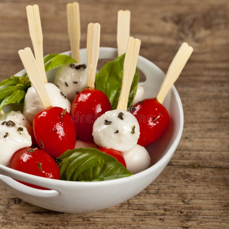 Finger food. Mini caprese. stock photo. Image of caprese - 48084288