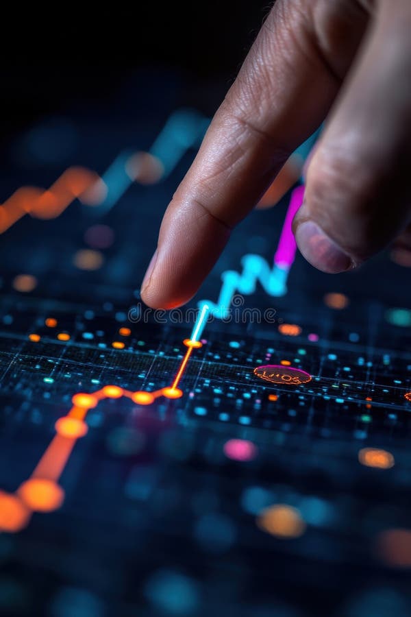 Hand Pointing at an Upward Trend Line on a Digital Graph Stock Image ...