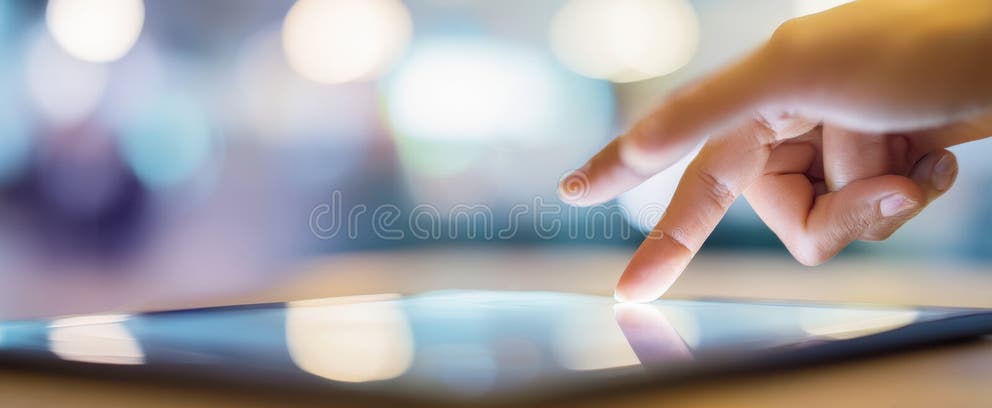 The Finger Gently Taps on a Modern Touchscreen Tablet Showcasing ...