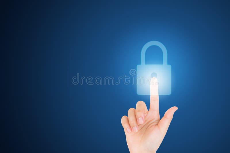 Finger Hand Touching and Pressing Virtual Lock Icon Symbol. Stock Image ...