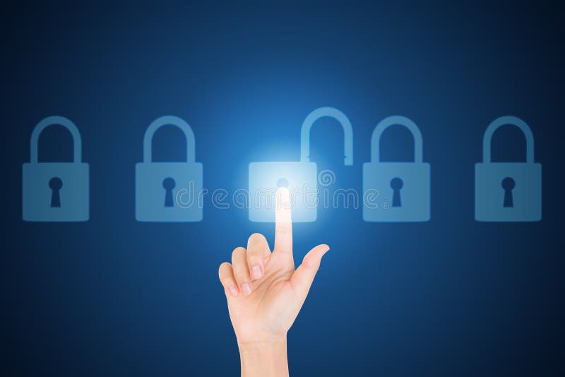 Finger Hand Touching and Pressing Virtual Lock Icon Symbol. Stock Photo ...