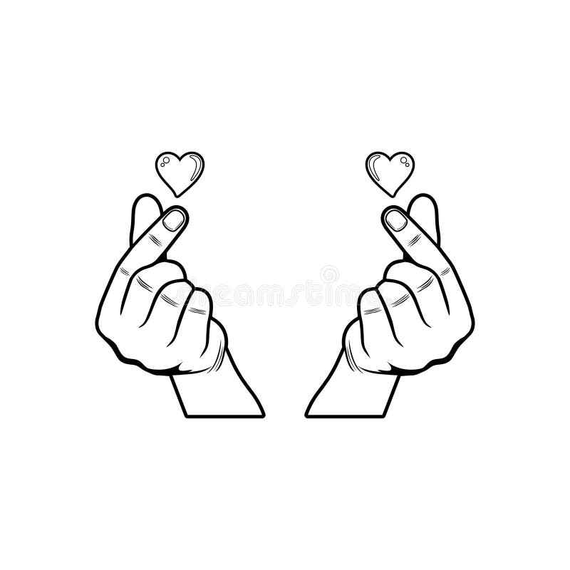 Finger Heart Left Hand and Right Hand Gesture Love Black and White ...