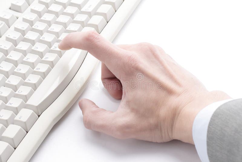 Finger Hit the Button on the Old Computer Keyboard Stock Image - Image ...