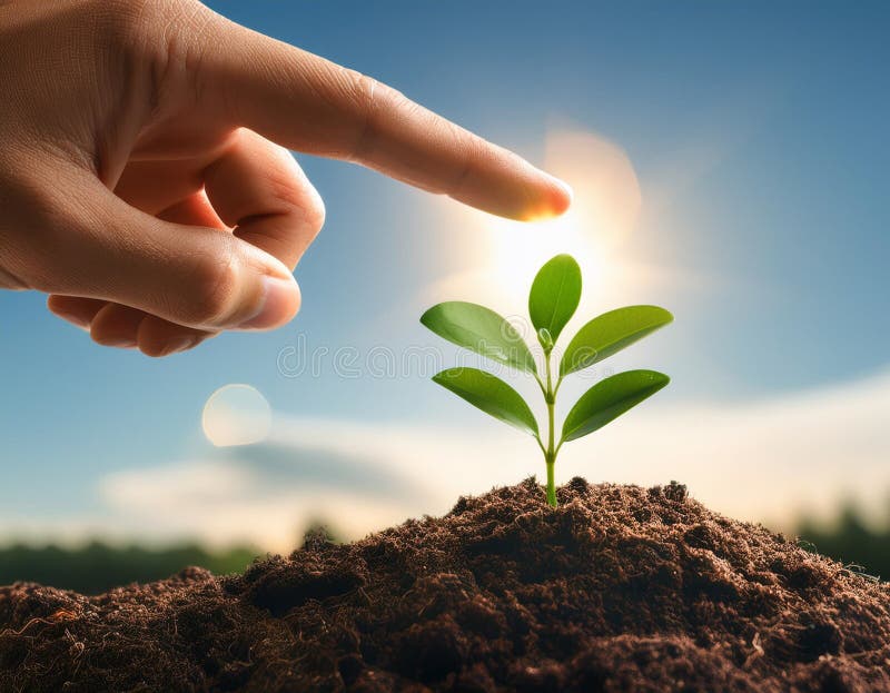 A Finger Hovering Over a Small Sapling, Symbolizing the Nurturing and ...