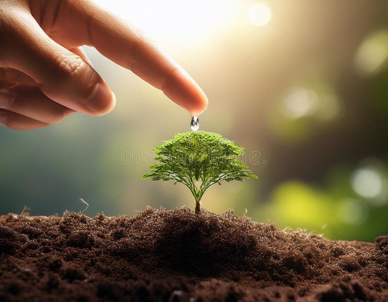 A Finger Hovering Over a Small Sapling, Symbolizing the Nurturing and ...
