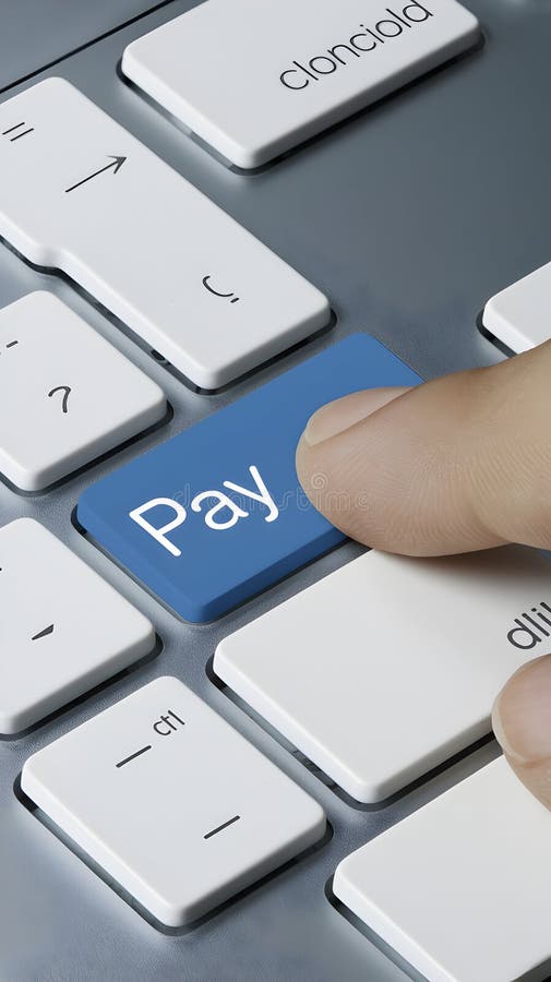 Finger Hovers Over Pay Key on White Keyboard, Symbolizing E Commerce ...
