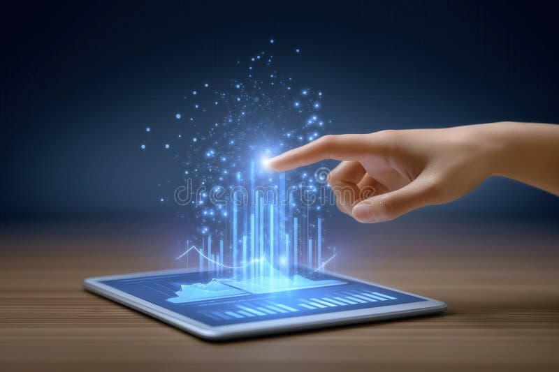 Finger Initiates Data Visualization on Tablet Displaying Interactive ...