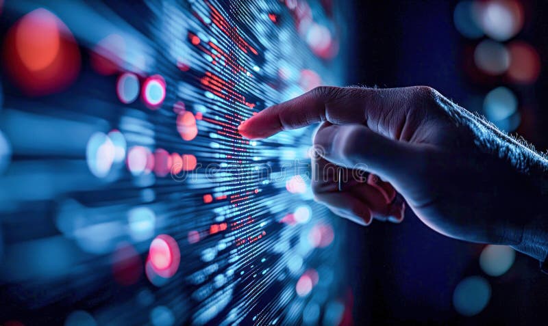 A Finger Interacting with a Digital Data Screen, Representing Modern ...