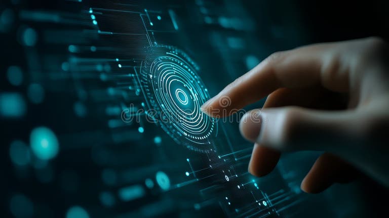 Finger Interacting with Futuristic Digital Interface Stock Illustration ...