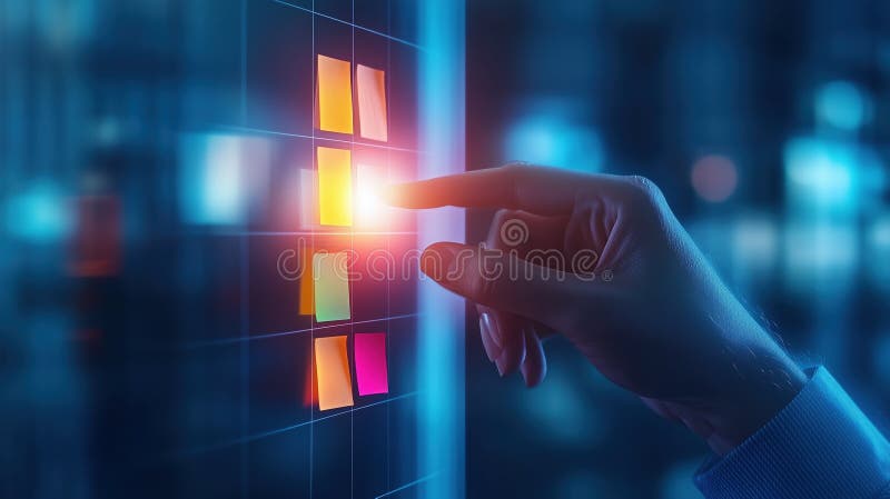 Finger Interacting with Virtual Screen with Digital Sticky Notes Stock ...