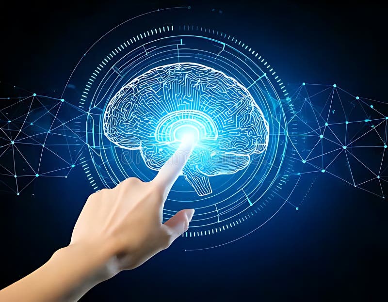 A Finger Interacts with a Digital Interface Displaying a Brain Graphic ...