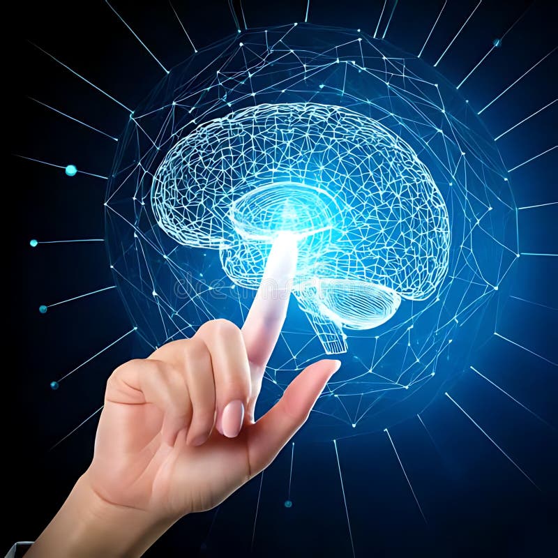 A Finger Interacts with a Digital Interface Displaying a Brain Graphic ...