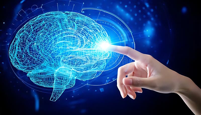 A Finger Interacts with a Digital Interface Displaying a Brain Graphic ...