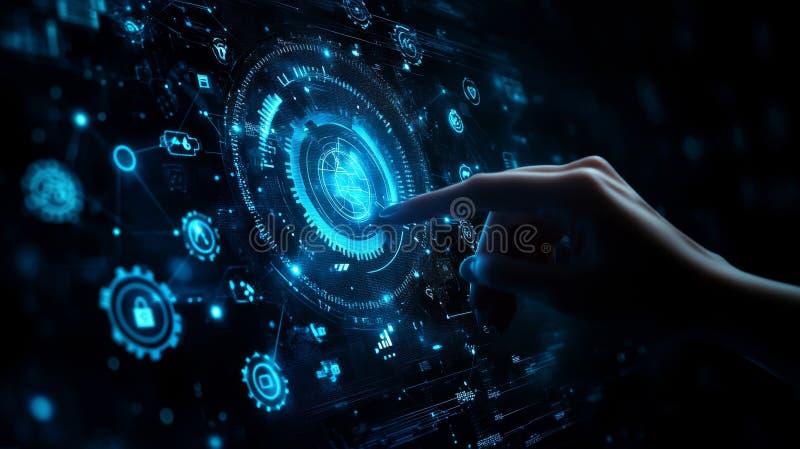 A Finger Interacts with the Digital Interface Displaying Various ...