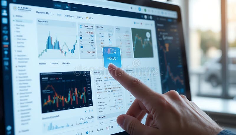Navigating Financial Data Finger Touches Screen with Charts and ...