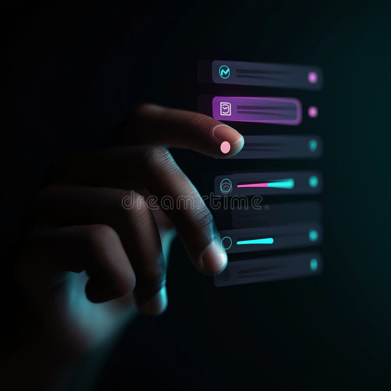 Interactive Display Being Controlled through Touch Interface. Stock ...