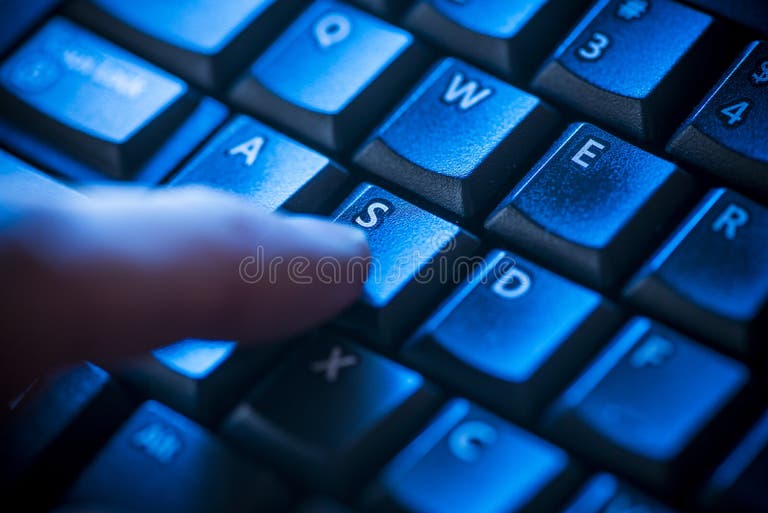 Finger on Keyboard in Blue Light Stock Photo - Image of cyber, access ...