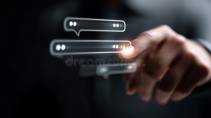 Finger Tapping on Chat Box Interface Representing Online Communication and Message Notifications ...