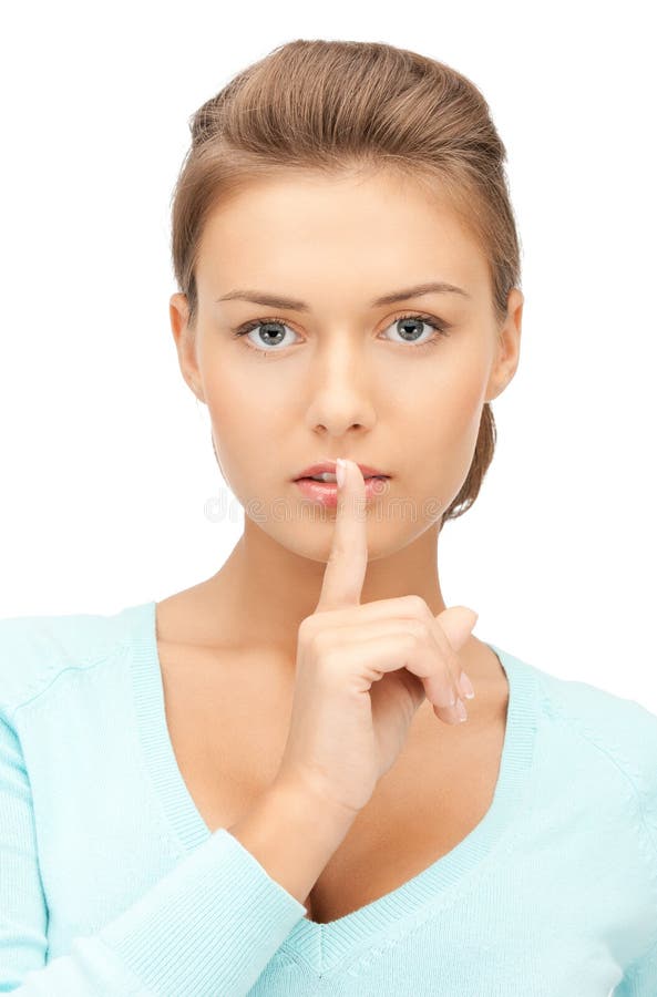 Secret - Mystery Woman with Finger at Lips Stock Photo - Image of ...