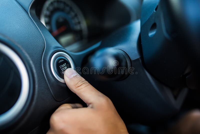 Finger of Man Press Start Button Engine of Car with Black Color ...