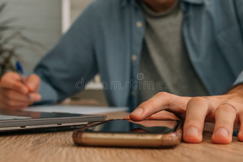 Finger on Mobile Phone Screen Stock Photo - Image of media ...