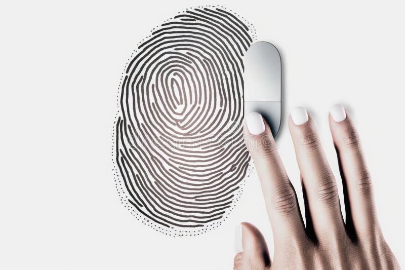Finger Over a Fingerprint Isolated on White, Identification Device. Ai ...
